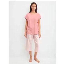 Capri-Pyjama Calida "Lovely Nights", Damen, Gr. S (40/42), peach cream, Single Jersey, Obermaterial: 100% Baumwolle, bequem 3/4-L&auml;nge, Rundhals, Homewear-Sets, mit kurzem Arm und Rundhalsausschnitt, weiche Single-Jersey Qualit&auml;t