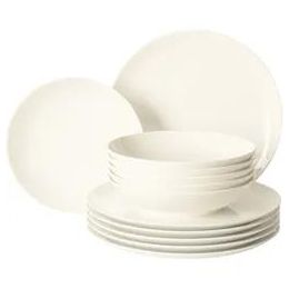 Tafelservice Seltmann Weiden "Savona", creme, 12, Porzellan, Geschirr-Sets, Tafelservice, Teller Set, 6x Speiseteller 27,7 cm, 6x Suppenteller 21,5 cm