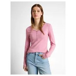 Henleyshirt Tom Tailor DENIM, Damen, Gr. XXL, pink wei&szlig; stripe, Rippware, Obermaterial: 95% Baumwolle, 5% Elasthan, gestreift, regular fit normal, V-Ausschnitt, gerader Abschluss, Shirts, mit Streifen Muster