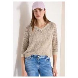 Longpullover Cecil, Damen, Gr. XL (44), pearl beige, Stoff, 42% Viskose, 38% Polyester, 18% Baumwolle, 2% Metallpolyester, unifarben, comfort fit normal, V-Ausschnitt, B&uuml;ndchen, Pullover Longpullover