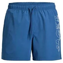 Jack & Jones PlusSize Badeshorts "JPSTMAUI WAVE LOGO SWIM SHORTS SN PLS", Herren, Gr. 44, N-Gr, delft, Web, Polyester, JACK & JONES PLUSSIZE, unifarben, Badehosen Badeshorts