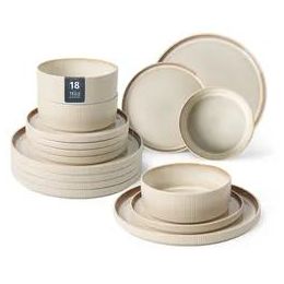 Geschirr-Set OTTO HOME "Ylvii, au&szlig;en matt, innen reaktiv glasiert", reactive beige, 18, Steinzeug, Geschirr-Sets, Geschirr-Set, Riffeloptik, sp&uuml;lmaschinenfest und mikrowellengeeignet