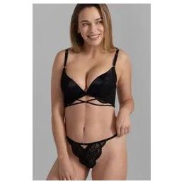 Push-up-BH Dorina "Jill (Valentine)", Damen, Gr. 80, Cup D, schwarz, Microtouch, Obermaterial: 52% Polyamid, 40% Polyester, 8% Elasthan, BHs Push-up-BH, mit floraler Spitze, vorgeformte Cups