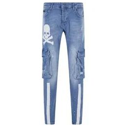 Stoffhose 2Y Premium "2Y Premium Herren 2Y Skinny Fit Pocket Cargo Skull Jeans", Herren, Gr. 31, Normalgr&ouml;&szlig;en, blau, 100% Baumwolle, slim fit, Hosen Stoffhose
