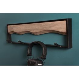 Riess Ambiente Massive Wandgarderobe AMAZONAS 60cm Mangoholz Metall schwarz mit 4 Kleiderhaken Riess-Ambiente Industrie & Loft Natur