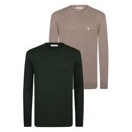 Rundhalspullover FELIX HARDY "Pullover mit Rundhalsausschnitt 2er-Pack", Herren, Gr. L, braun, gr&uuml;n, 100% Baumwolle, Pullover Rundhalspullover