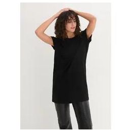 Longshirt bonprix, Damen, Gr. 56/58 (XXXL), schwarz, Jersey, Obermaterial: 100% Baumwolle, unifarben, bequem ca. Mitte Oberschenkel, Rundhals, mit Umschlag Umschlagsaum, Shirts Longshirt, bequeme Passform, lang, aus reiner Baumwolle