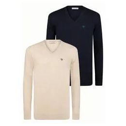 V-Ausschnitt-Pullover FELIX HARDY "Pullover mit V-Ausschnitt 2er-Pack", Herren, Gr. XXL, beige, navy, 100% Baumwolle, Pullover