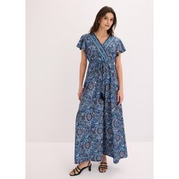 bonprix Bedrucktes Jersey-Maxikleid, blau, Gr.52/54 (XXL), Modernes Kleid mit Fl&uuml;gel&auml;rmel