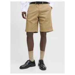 Jack & Jones Chinoshorts JACK & JONES "JPSTKARL BARRET CHINO SHORTS MID SN", Herren, Gr. L, N-Gr, e.wood, Web, Obermaterial: 98% Baumwolle, 2% Elasthan, unifarben, weit kniebedeckend, Hosen Chinoshorts, mit Taschen