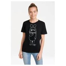 T-Shirt logoshirt "Maus - Outline", Damen, Gr. 3XL, schwarz, 100% Baumwolle, unifarben, normal, Rundhals, Shirts T-Shirt, mit coolem Print