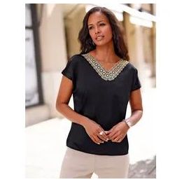Satinbluse Lady, Damen, Gr. 40, schwarz, 97% Polyester, 3% Elasthan, unifarben, V-Ausschnitt, Blusen