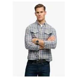 Langarmhemd Superdry "MERCHANT LITE CHECK SHIRT", Herren, Gr. XL, N-Gr, flint blau check, Web, Obermaterial: 100% Baumwolle, kariert, regular fit normal, Hemden