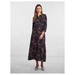 Hemdblusenkleid Y.A.S "YASSAVANNA LONG SHIRT DRESS", Damen, Gr. XS (34), N-Gr, schwarz aop:spilo print, Web, Obermaterial: 100% Viskose, bedruckt, relaxed fit lang, Kleider, Sommerkleid, mit 3/4 &Auml;rmel