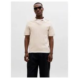 Jack & Jones Polokragenpullover JACK & JONES "JJEBRADLEY KNIT SPLIT NECK SS SN", Herren, Gr. S, moonbeam, Strick, Obermaterial: 100% Baumwolle, unifarben, normal, V-Ausschnitt, Pullover, Baumwolle