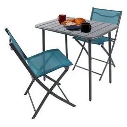 Garten-Essgruppe Vcm "3 tlg. Bistroset Balkonset Gartenset Metall Sumila", blau (t&uuml;rkis), B:80cm T:55cm, Obermaterial: 80% Textilmaterial TEXMAT. 20% Metall MT., Sitzm&ouml;bel-Sets