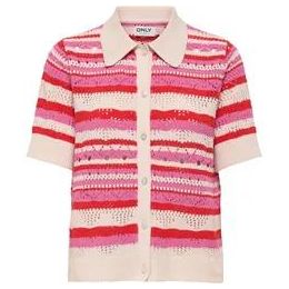 Strickjacke Only "ONLLULA POLO S/S CARDIGAN KNT NOOS", Herren, Gr. M, high risk rot stripes:pink, cd, Strick, Obermaterial: 100% Polyester, gestreift, regular fit normal, Rundhals, Strickjacken Strickjacke