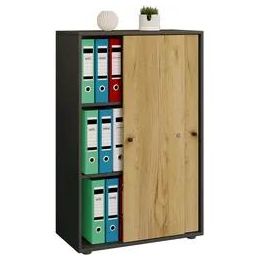 Aktenschrank Vcm "B&uuml;roschrank Aktenschrank Schiebet&uuml;ren Lona 3fach", braun (anthrazit, honig, eiche), B:70cm T:40cm, Obermaterial: 100% Holz Wood., Schr&auml;nke
