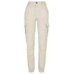 Cargohose Urban Classics "Urban Classics Damen Ladies High Waist Cargo Pants", Damen, Gr. 34, Normalgr&ouml;&szlig;en, sandwei&szlig;, 98% Baumwolle, 2% Elasthan, unifarben, normal, Hosen Cargohose