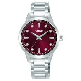 Quarzuhr Lorus "Classic Quarz", silberfarben, rot, Armbanduhren, Damen, Quarzuhr, Armbanduhr, Damenuhr, Edelstahlarmband, analog
