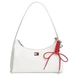 Tommy Hilfiger Schultertasche TOMMY JEANS "TJW CITY CHARM SHOULDER BAG", Damen, Gr. B/H/T: 26cm x 16,5cm x 8cm, wei&szlig;, creme, Lederimitat, Taschen Schultertasche, Damen Schultertasche, Henkeltasche mit farbigem Schmuckelement