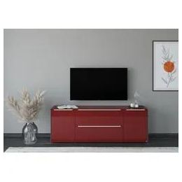 Lowboard "Reno", graphit schwarz matt lack, glas bordeauxrot glanz, B:182cm H:63cm T:42cm, Glas, Holzwerkstoff, SET ONE BY Musterring, Sideboards, Lowboard, Mit Gleitern und in verschiedenen Farben erh&auml;ltlich