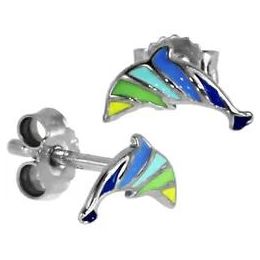 Paar Ohrstecker OSTSEE-SCHMUCK "OSTSEE-SCHMUCK Ohrstecker Delfin Ohrstecker Delfin", bunt, Ohrringe, Damen, 9 x 5mm, Silber 925 (Sterlingsilber)
