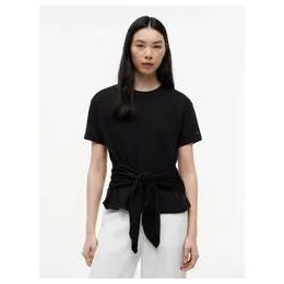 Kurzarmshirt Tommy Hilfiger "CO SLUB KNOT SS TEE", Damen, Gr. L (42/44), schwarz, Single Jersey, Obermaterial: 100% Baumwolle, unifarben, gerade kurz, Rundhals, Shirts, mit Bindeg&uuml;rtel in der Taille
