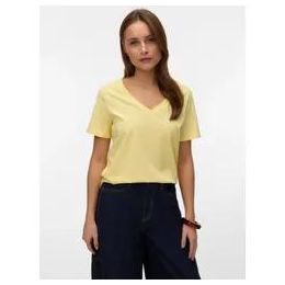 V&eacute;ro Moda Kurzarmshirt VERO MODA "VMPAULINA SS V-NECK T-SHIRT JRS NOOS", Damen, Gr. M, lemon meringue, Jersey, Obermaterial: 100% Baumwolle, unifarben, normal, V-Ausschnitt, Shirts, Baumwolle