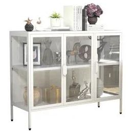 Standvitrine Vcm "Stahl Glas Vitrine Sideboard Kommode Floka L", wei&szlig;, B:100cm T:35cm, Obermaterial: 100% Metall MT., Schr&auml;nke, Standvitrine
