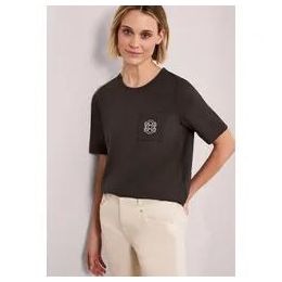 T-Shirt Street One, Damen, Gr. 34, espresso braun, Stoff, 48% Viskose, 48% Polyester, 4% Elasthan, unifarben mit Farbeinsatz, normal normal, Rundhals, abgesteppt, Shirts T-Shirt, Rundhalsausschnitt