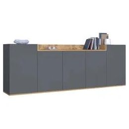 Sideboard OTTO HOME "BOLSENA, Kommode, Schrank,Lowboard mit 8 F&auml;cher und offenes Ablagefach", anthrazit, eiche wotan matt, B:200cm H:71,2cm T:35cm, Sideboards, Sideboard, stehend/h&auml;ngend montierbar, Made in Italy, B/T/H: 200 &times; 35 &times; 71,2 cm