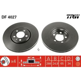 TRW Bremsscheibe DF4027 vorne rechts links bel&uuml;ftet 288mm f&uuml;r SKODA VW SEAT (SVW) AUDI 1J0615301K 1JO615301C 1J0615301R