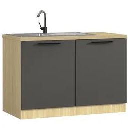 Sp&uuml;lenschrank KOCHSTATION "Luna, Unterschrank f&uuml;r Sp&uuml;le, K&uuml;chensp&uuml;lenschrank, Made in Italy", anthrazit, eiche chopinfarben, B:120cm H:85cm T:60cm, Schr&auml;nke, Sp&uuml;lenschrank, B/T/H: 120&times;60&times;85 cm, inklusive Einbausp&uuml;le und Siphon