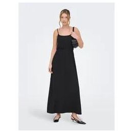 Maxikleid Only "ONLALTA S/L LONG STRAP DRESS PNT ZLO", Damen, Gr. XL, N-Gr, schwarz, Web, Obermaterial: 98% Polyester, 2% Elasthan, unifarben, regular fit lang, Rundhals, Kleider Maxikleid