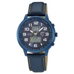 Funkchronograph ETT "Hunter", blau, blau, Armbanduhren, Herren, Armbanduhr, Solar, Herrenuhr, Lederarmband, analog, digital
