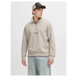 Jack & Jones Sweatshirt JACK & JONES "JJESOHO SWEAT QUARTER ZIP HN NOOS", Herren, Gr. S, moonbeam, angeraute Sweatware, Obermaterial: 80% Baumwolle, 20% Polyester, bedruckt, relaxed fit normal, hoch geschlossener Ausschnitt, Rippb&uuml;ndchen, Sweatshirts Sweatshirt, Baumwollmischung, relaxed fit