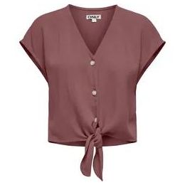 Kurzarmbluse Only "ONLSIESTA SS KNOT LIN BL SHIRT PNT NOOS", Damen, Gr. XS, rose braun, Web, Obermaterial: 80% Viskose, 20% Leinen, unifarben, regular fit kurz, V-Ausschnitt, Blusen, Viskosemischung, regular fit