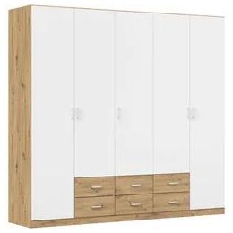 Dreht&uuml;renschrank Rauch "Kleiderschrank Garderobe GAMMA Breiten 91/136/181/226/271/315/360 cm", eiche artisan, alpinwei&szlig;, griffe alu, B:226cm H:210cm T:54cm, Holzwerkstoff, Schr&auml;nke, Dreht&uuml;renschrank, mit Schubladen, verschiedene Griff-Varianten TOPSELLER MADE IN GERMANY