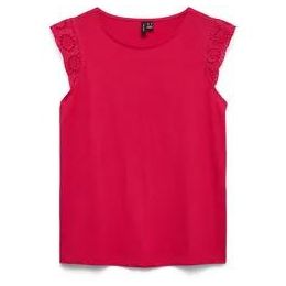 V&eacute;ro Moda T-Shirt VERO MODA "VMEMILY SL GATHERING TOP JRS NOOS", Damen, Gr. L, jazzy, Jersey, Obermaterial: 100% Baumwolle, unifarben, regular fit h&uuml;ftlang, Rundhals, Fl&uuml;gel&auml;rmel Spitze, Shirts T-Shirt, Baumwolle, regular fit, Spitze