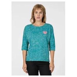 3/4-Arm-Shirt Ragwear "SHIMONA PRINT", Damen, Gr. XXL, teal gr&uuml;n, Jersey, Obermaterial: 100% Baumwolle, bedruckt, washed, normal, Rundhals, Shirts 3/4-Arm-Shirt, Bequemer Fit mit Herz-Print und ausgewaschener Optik