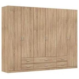 Dreht&uuml;renschrank Rauch "Kleiderschrank Garderobe GAMMA Breiten 91/136/181/226/271/315/360 cm", eiche sonoma, griffe alu, B:271cm H:210cm T:54cm, Holzwerkstoff, Schr&auml;nke, Dreht&uuml;renschrank, mit Schubladen, verschiedene Griff-Varianten TOPSELLER MADE IN GERMANY