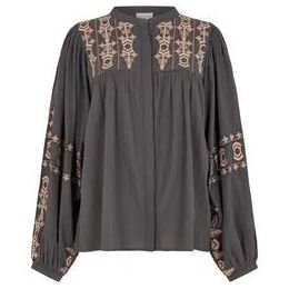 Hemdbluse RAFFYA "Demi Embroidered Ballon Sleeve Shirt Damen", Damen, Gr. 40, grau, 100% Baumwolle, Blusen Hemdbluse