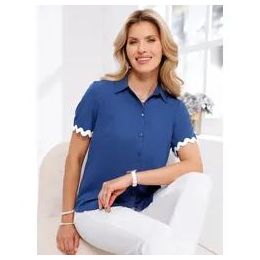 Kurzarmbluse Classic Basics, Damen, Gr. 48, royalblau, wei&szlig;, 100% Polyester, gemustert, mehrfarbig, Blusen