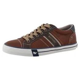 Sneaker Mustang SHOES "Calogero", Herren, Gr. 43, cognac, braun, Lederimitat, Schuhe Sneaker, Freizeitschuh, Halbschuh, Schn&uuml;rschuh mit Kontrastbes&auml;tzen