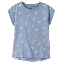 T-Shirt name it "NMFVIGGA CAPSL TOP", M&auml;dchen, Gr. 116, lila impression aop:floral bundles, Jersey, Obermaterial: 100% Baumwolle, bedruckt, normal normal, Rundhals, angeschnitten, Shirts T-Shirt