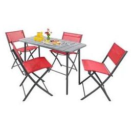 Garten-Essgruppe Vcm "5 tlg. Bistroset Balkonset Gartenset Sumila 110x55", rot, B:110cm T:55cm, Obermaterial: 80% Textilmaterial TEXMAT. 20% Metall MT., Sitzm&ouml;bel-Sets