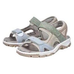 Riemchensandale Rieker, Damen, Gr. 42, hellblau, creme, mint, Nubuklederimitat, Textil, mehrfarbig, Schuhe Riemchensandale, Sommerschuh, Sandalette, Outdoorsandale mit Klett
