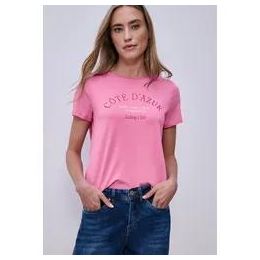 Rundhalsshirt Street One, Damen, Gr. 44, ibis rose, Jersey, Obermaterial: 95% Viskose, 5% Elasthan, bedruckt, tailliert h&uuml;ftbedeckend, Rundhals, abgerundeter Saum, Shirts Rundhalsshirt, Sommershirt mit Wording-Print