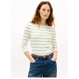 3/4-Arm-Shirt Tommy Hilfiger "NEW CODY SLIM BOAT-NECK", Damen, Gr. M (40), fine stp calico, courtside gr&uuml;n, Jersey, Obermaterial: 100% Baumwolle, gestreift, slim fit h&uuml;ftlang, U-Boot-Ausschnitt, abgesteppt, Shirts 3/4-Arm-Shirt, mit Logostickerei